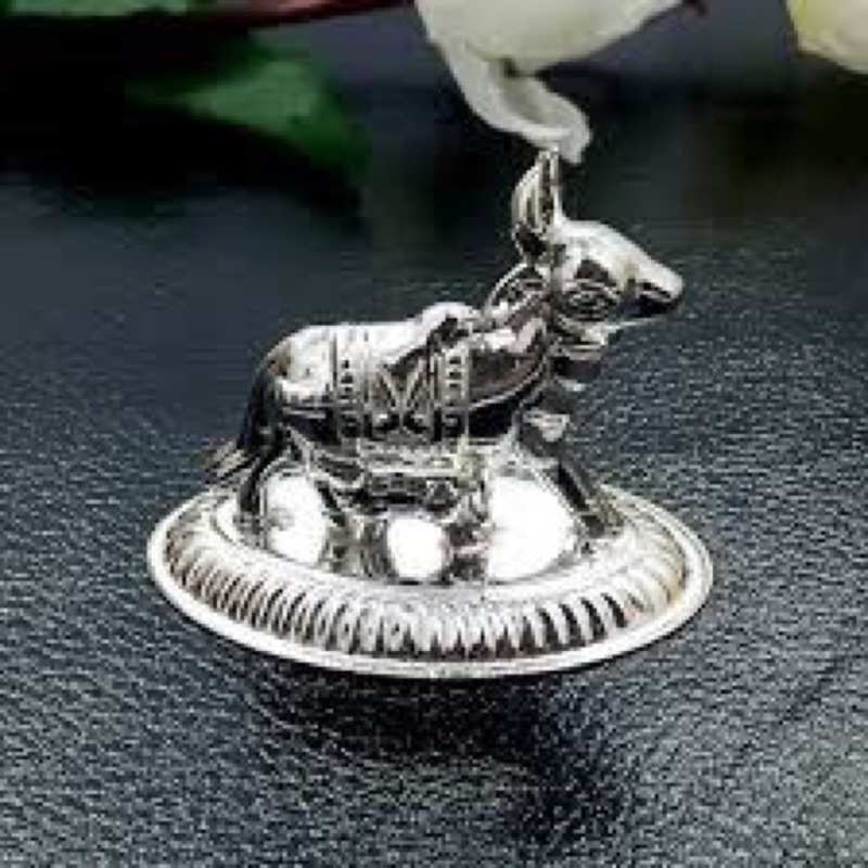 Pure Silver Cow & Calf Idol for Pooja, Silver Kamdhenu Cow Gift 1.5 ...