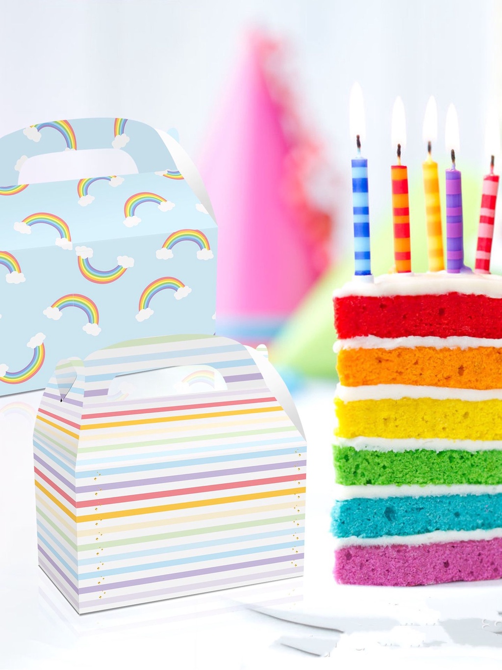 12Pcs rainbow birthday goodie bag gift box candy boxes cookie box ...