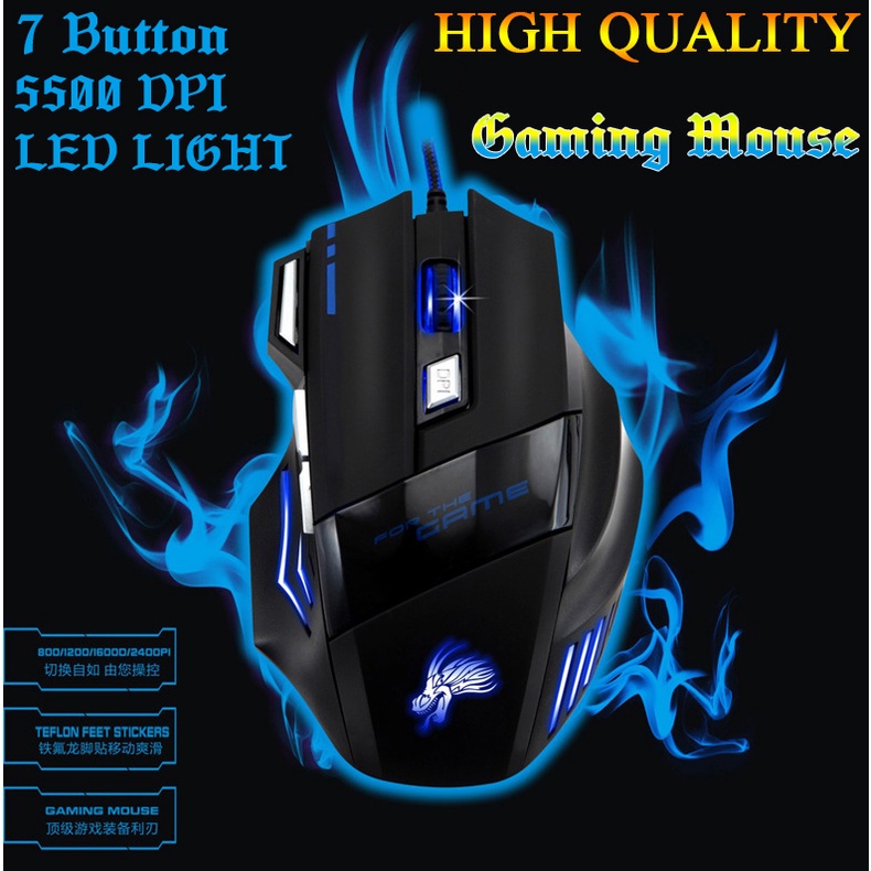 Professional 5500 DPI Gaming Mouse 7 Buttons LED Optical USB Wired Mice for Pro Gamer High ...