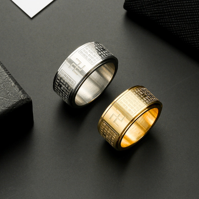 Buddha Seal Rotating Heart Sutra Male Ring 18k Gold Retro Ring Fashion ...