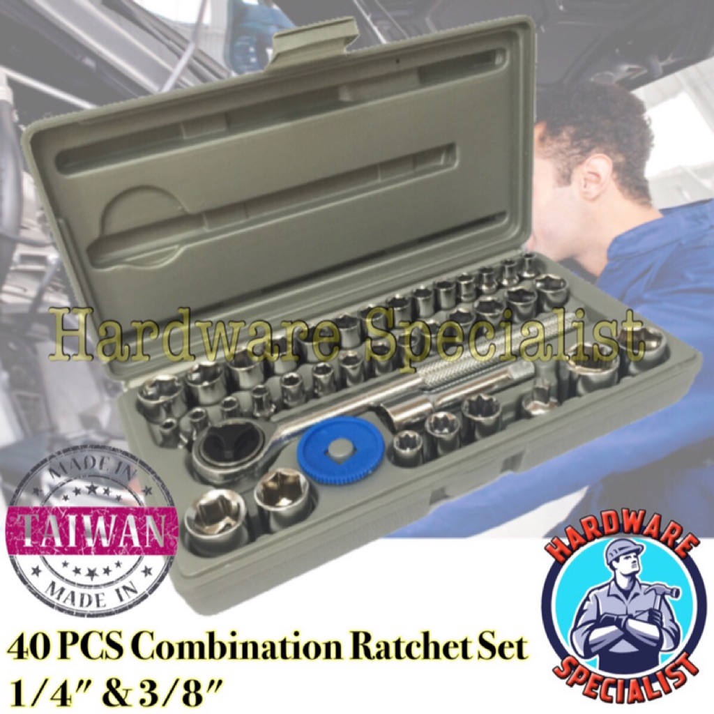 40PCS Combination Ratchet Socket Set (1/4" & 3/8") | Shopee Singapore