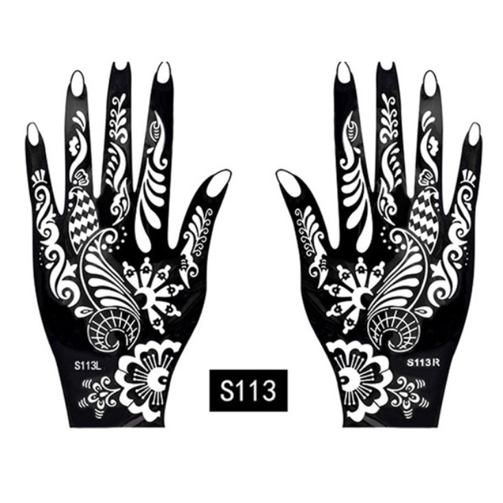 2pcs/pair Henna Tattoo Stencil Temporary Hand Tattoos DIY Body Art ...
