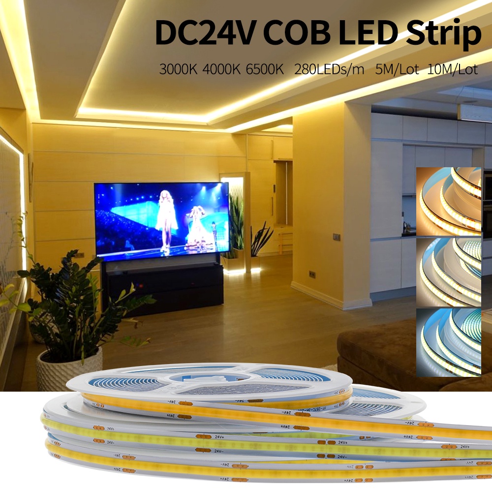 No Glare COB LED Strip Light 5M 10M 280leds/m 8w/m 24V Flexible LED ...