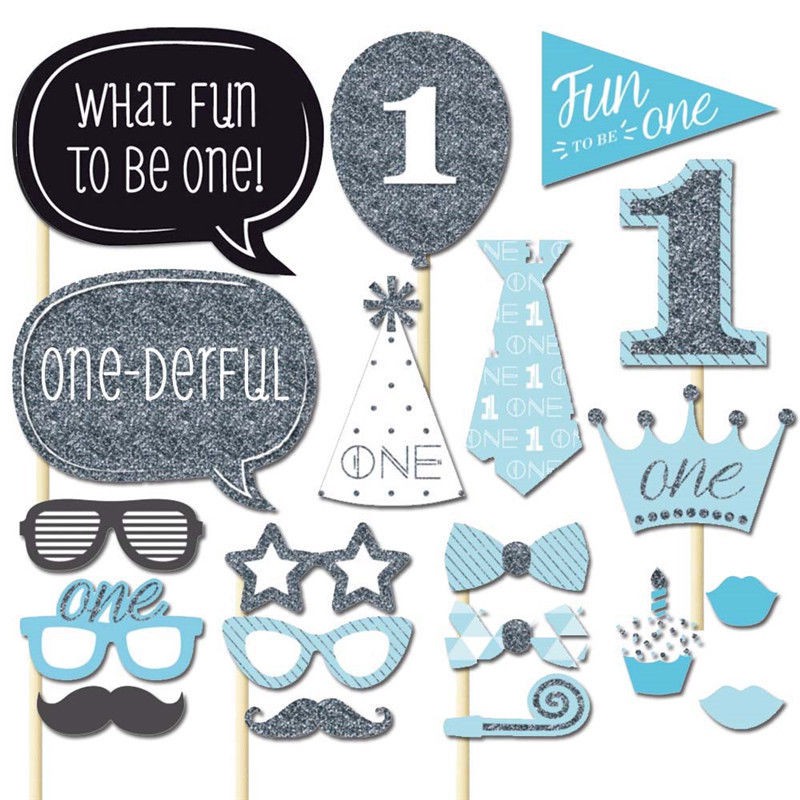 20pcs Baby Shower Photo Booth Props Blue Boy 1st First Birthday Party ...