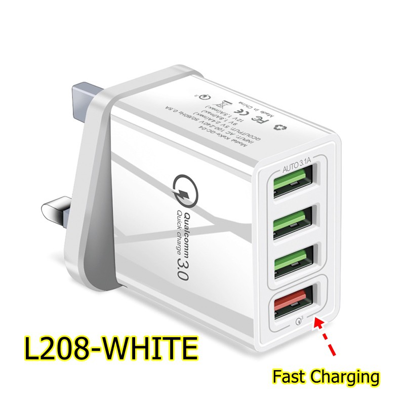 4 USB Charging Station 30w Quick Charge 3.0 Fast USB Charger Wall For ...
