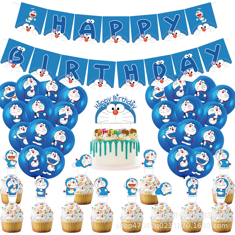 New Doraemon Theme Cartoon Birthday Party Decoration Set Cute Cake ...