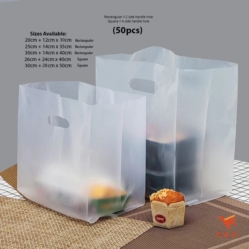 [50pcs +/-] Plastic Handle Bag/ Plastic Punch Hole Bag/ Cake Box ...