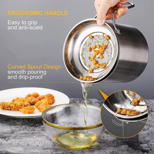Stainless Steel Cooking Oil Filter Oil Pot Filter Glass Used Cooking ...