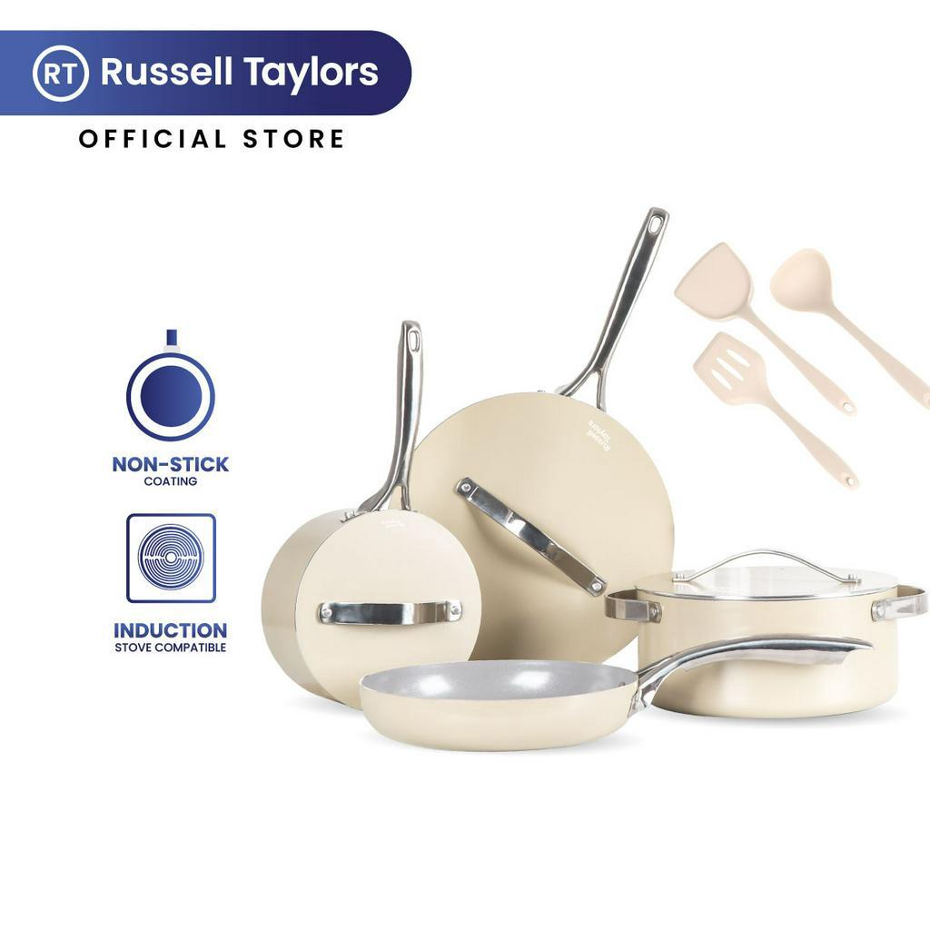 Russell Taylors Ceramic Non Stick Kitchen Cookware Set Frying Pan Wok ...