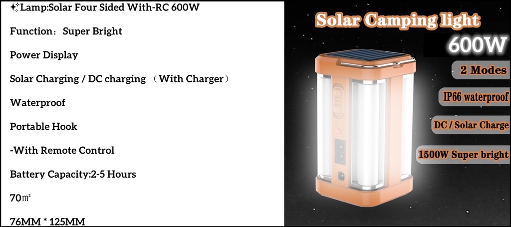 500W Solar Light Outdoor Camping Light With Remote Control USB Charger ...