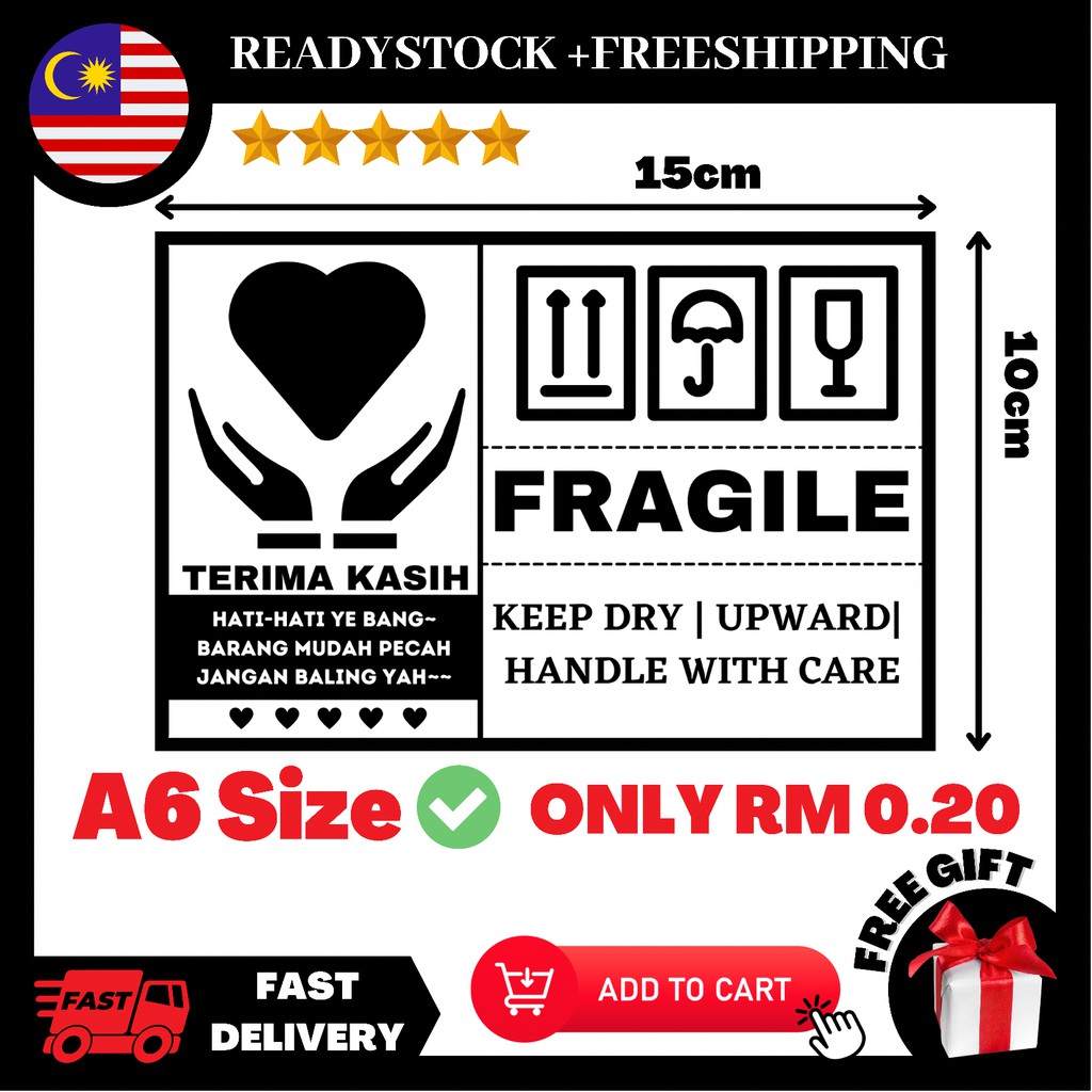 Fragile Sticker 15cmx 10cm Label Warning Handle With Care Parcel ...