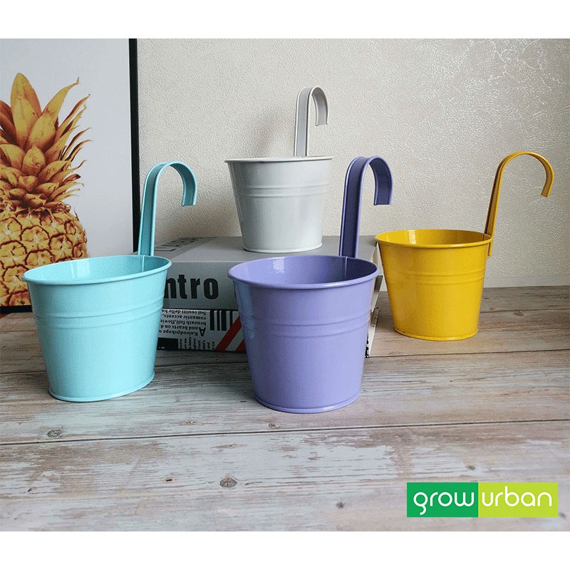 Hang bucket color hook wer bucket tin green plant flower container ...