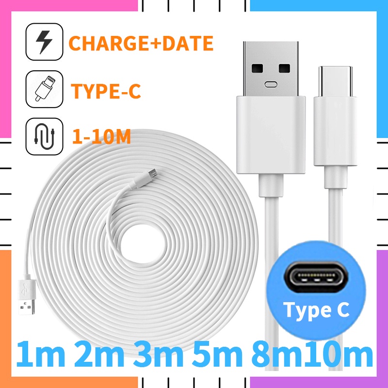 【Ready Stock】1M 2M 3M 5M 8M 10M Long USB Type C Charger Cord USB C ...