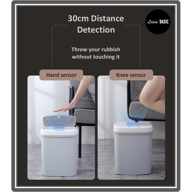 15L Black White Smart Bin / SG In-stock / Contactless Sensor Bin ...