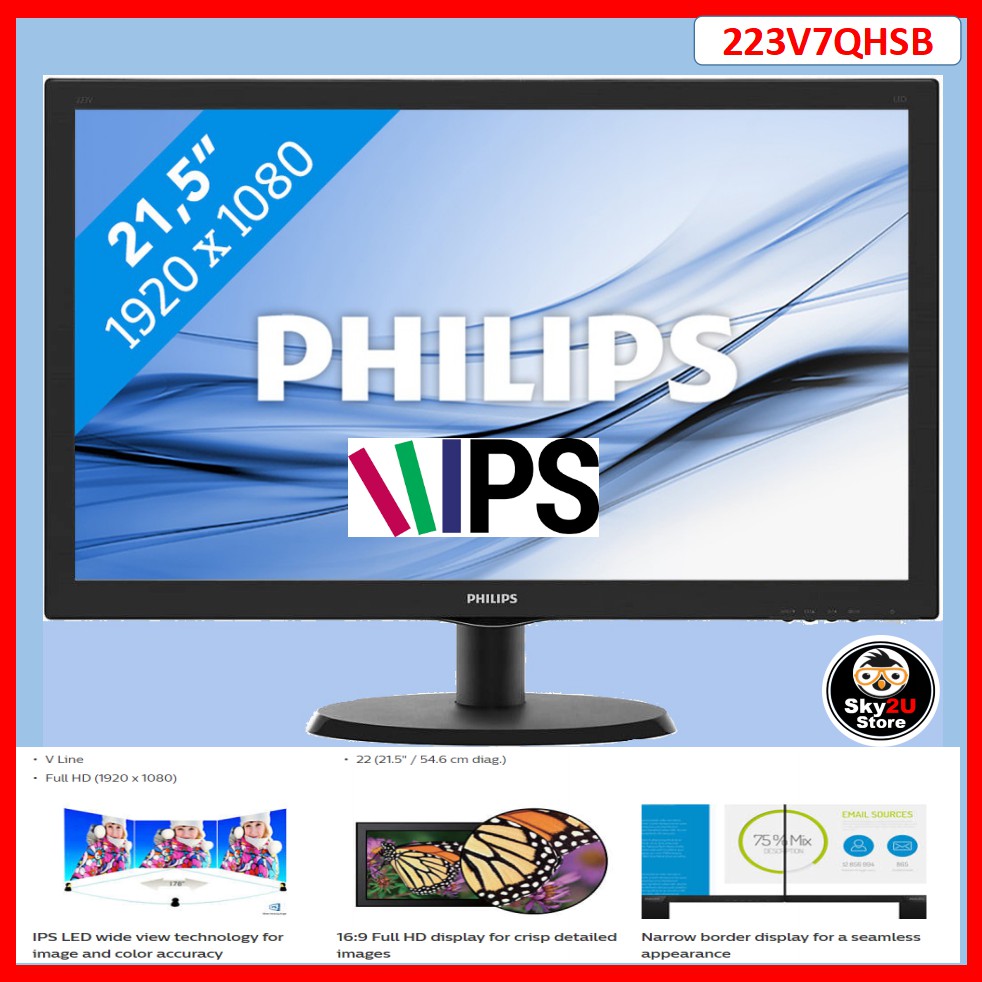 Philips V-Line 223V7QHSB 21.5" Full HD IPS Monitor | Shopee Singapore