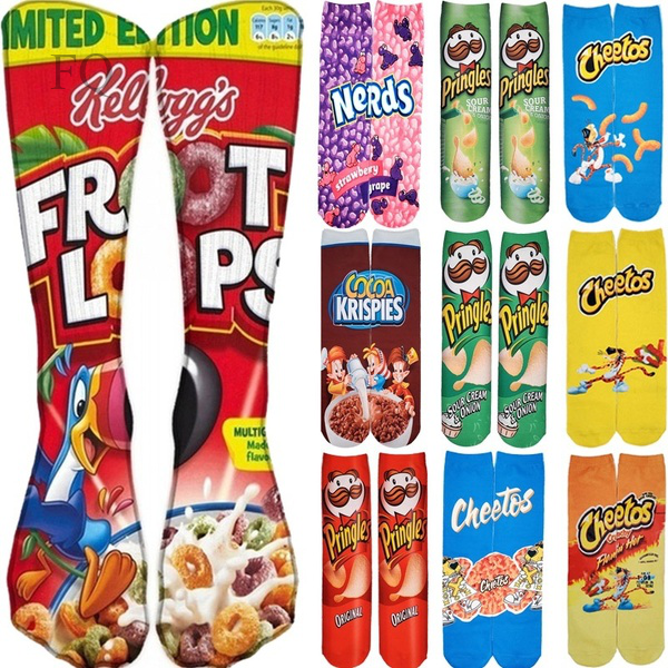 1 Pair Funny Socks Unisex Potato Chips Snacks 3D Digital Printing ...