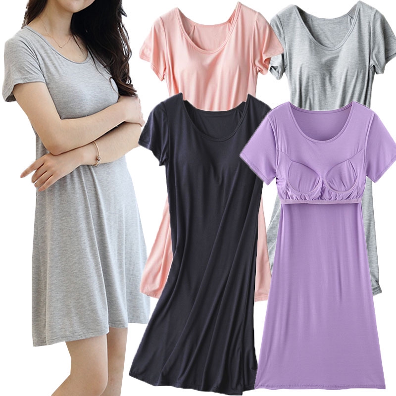 Daily Sleep Wear Dress With Padding Women Casual Loose Long Fashion ...