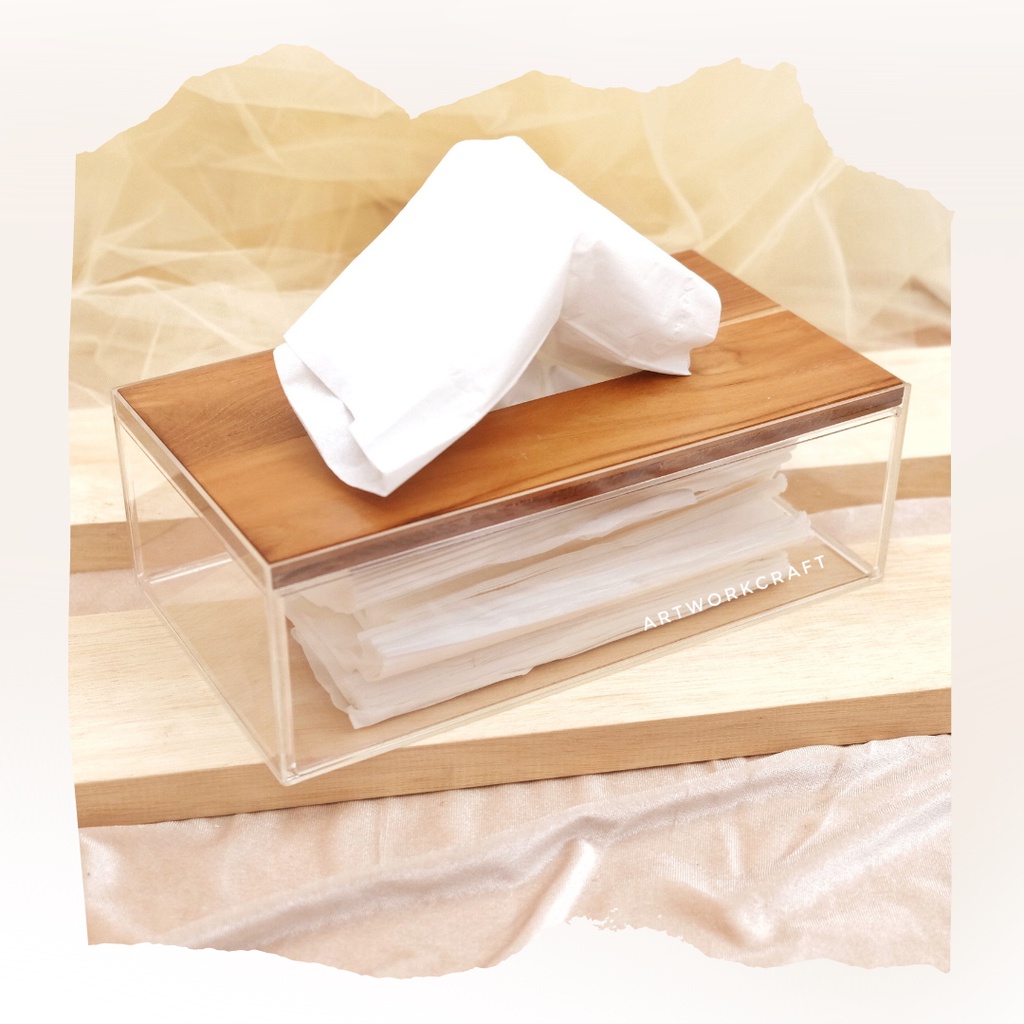 [PREMIUM ACRYLIC STURDY] Tissue Box LARGE ACRYLIC Tissue Box with TEAK ...