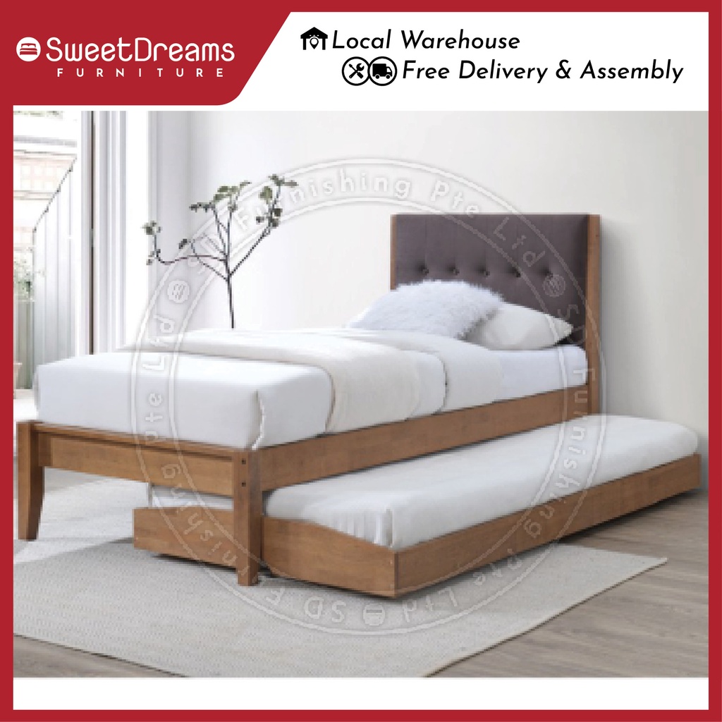 Keira Solid Wood Pull Out Trundle Liftable Bed | Shopee Singapore