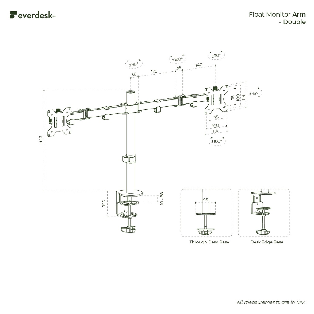 EverDesk Float Monitor Arm - Monitor Desk Mount, Single Dual Support ...