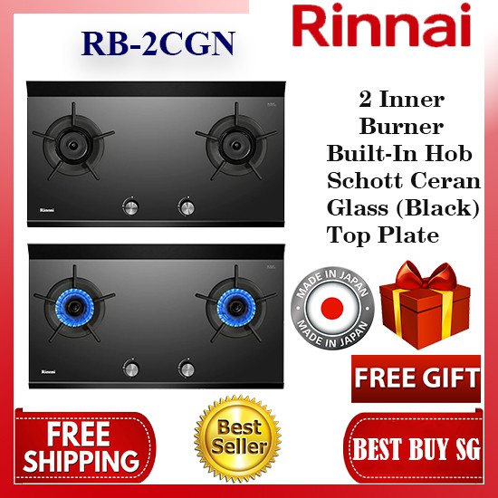 Rinnai RB-2CGN 2 Inner Burner Built-In Hob Schott Ceran Glass (Black) Top Plate | Made in Japan ...