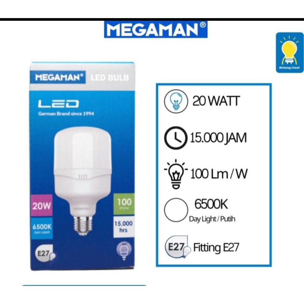 PUTIH Megaman 20 Watt 20w LED Lamp 1 Year Guarantee SNI - White 6500K ...