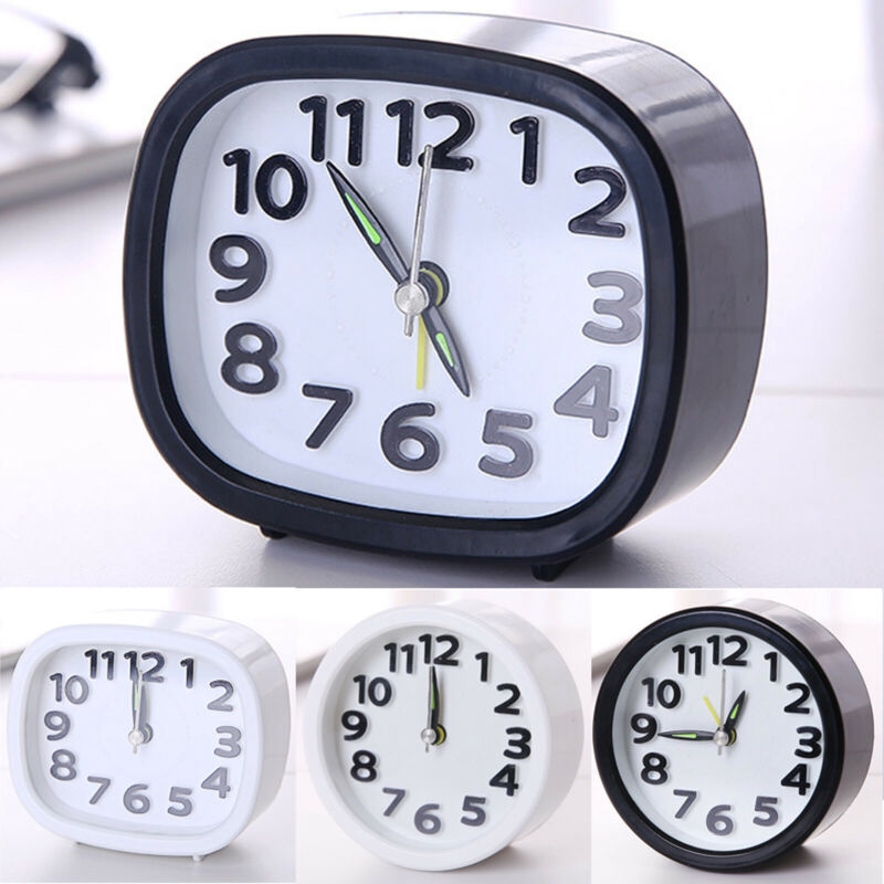 Alarm Clocks Quartz Square Round Home Table No Ticking Snooze Silent ...