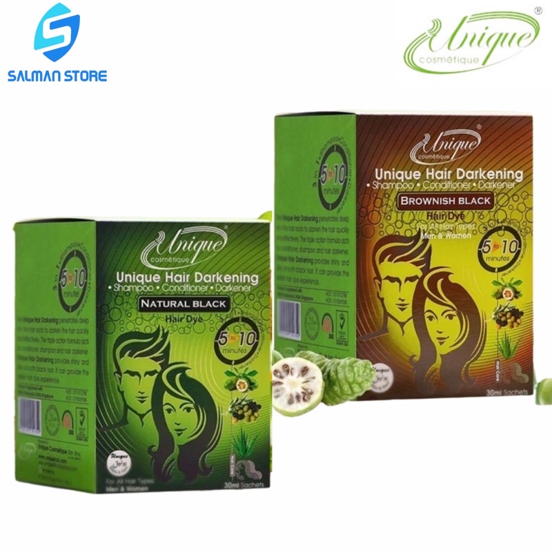 Unique Hair Darkening Shampoo (10 x 30ml) | Natural Black/Brownish ...
