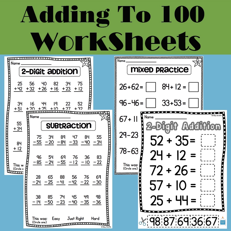 Kindergarten Math Mathematical Addition Adding To 100 Homework A4 Paper ...