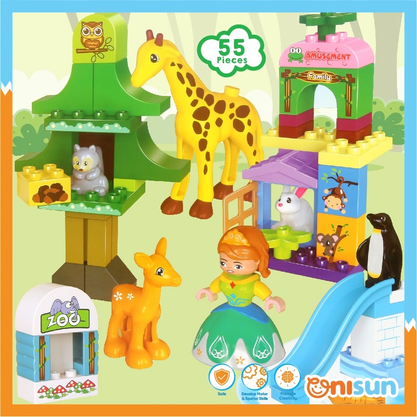 55 in 1 Kids Fun Cute Zoo Animal Theme Series Blocks With Accessories ...