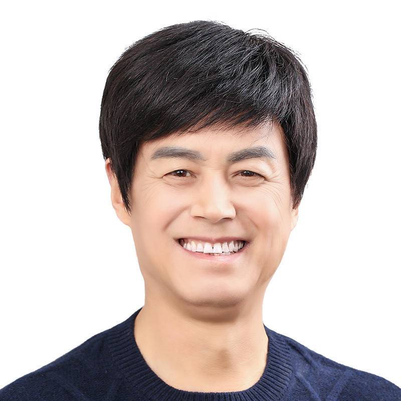 100% Human Hair Wig Male Short Hair Middle-aged and Elderly Wig Real ...