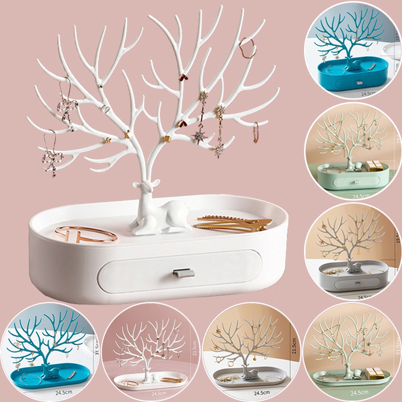 2 Styles Creative Hanging Antler Jewelry Rack Necklace Earrings Rings ...