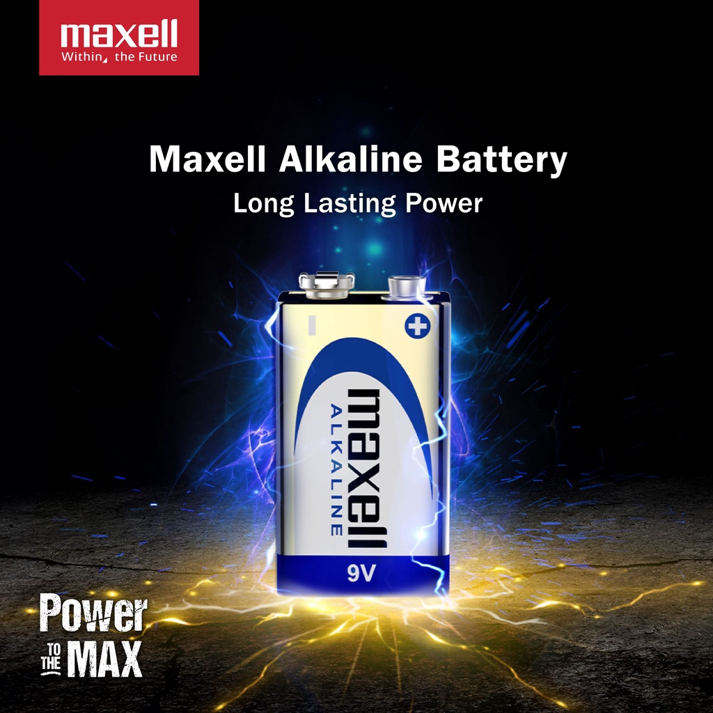 Maxell Alkaline 9V Battery 6LR61(GD) 1P CX DB Pack of 4 or 12 pcs ...