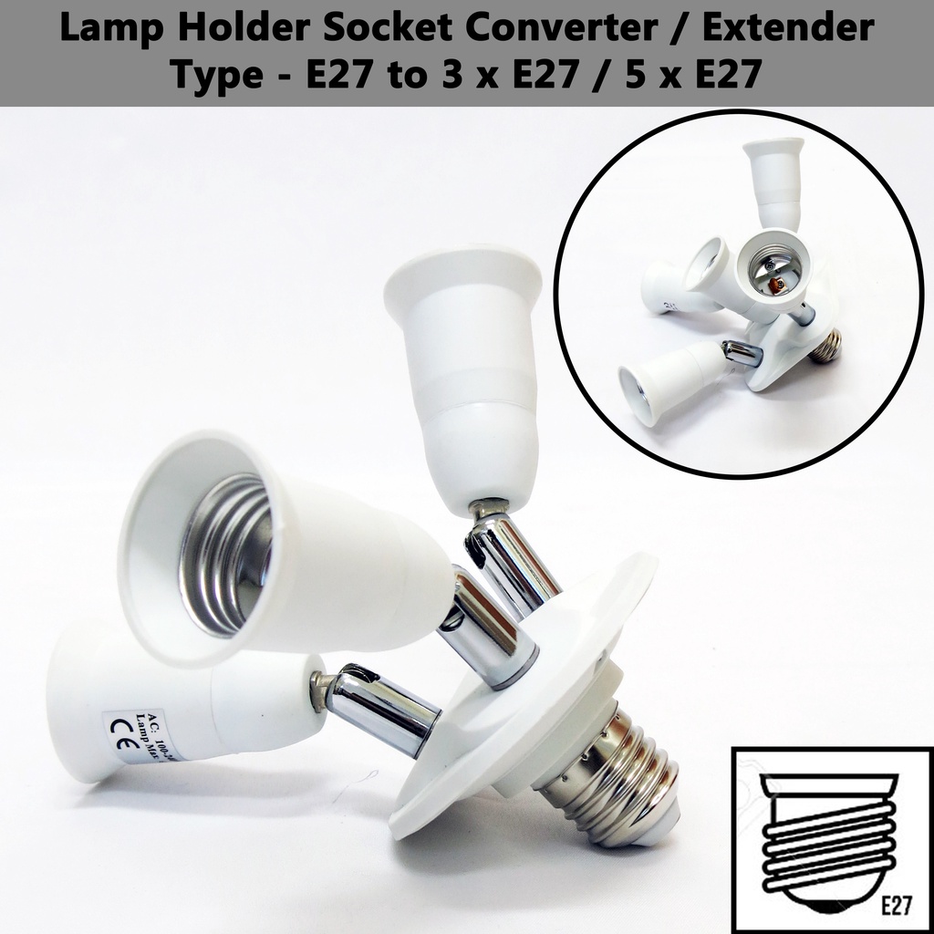 3H E27 To [3 x E27/5 x E27] Lamp Holder Socket Converter Adaptor ...