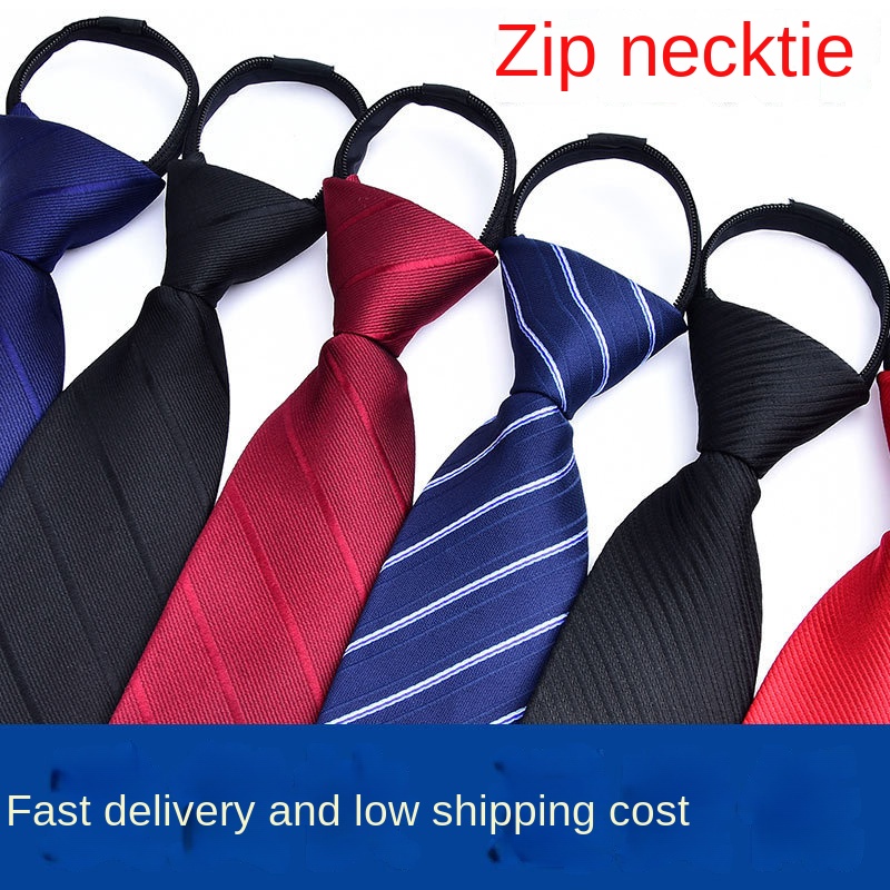 Men's Business Dress Zipper Necktie Groom Wedding Blue Striped Korean-Style Black Tie | Shopee ...
