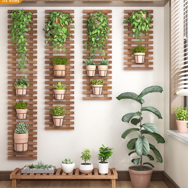 WindSing Wooden Hanging Wall Planter Rack Flower Pot Hanger Balcony ...