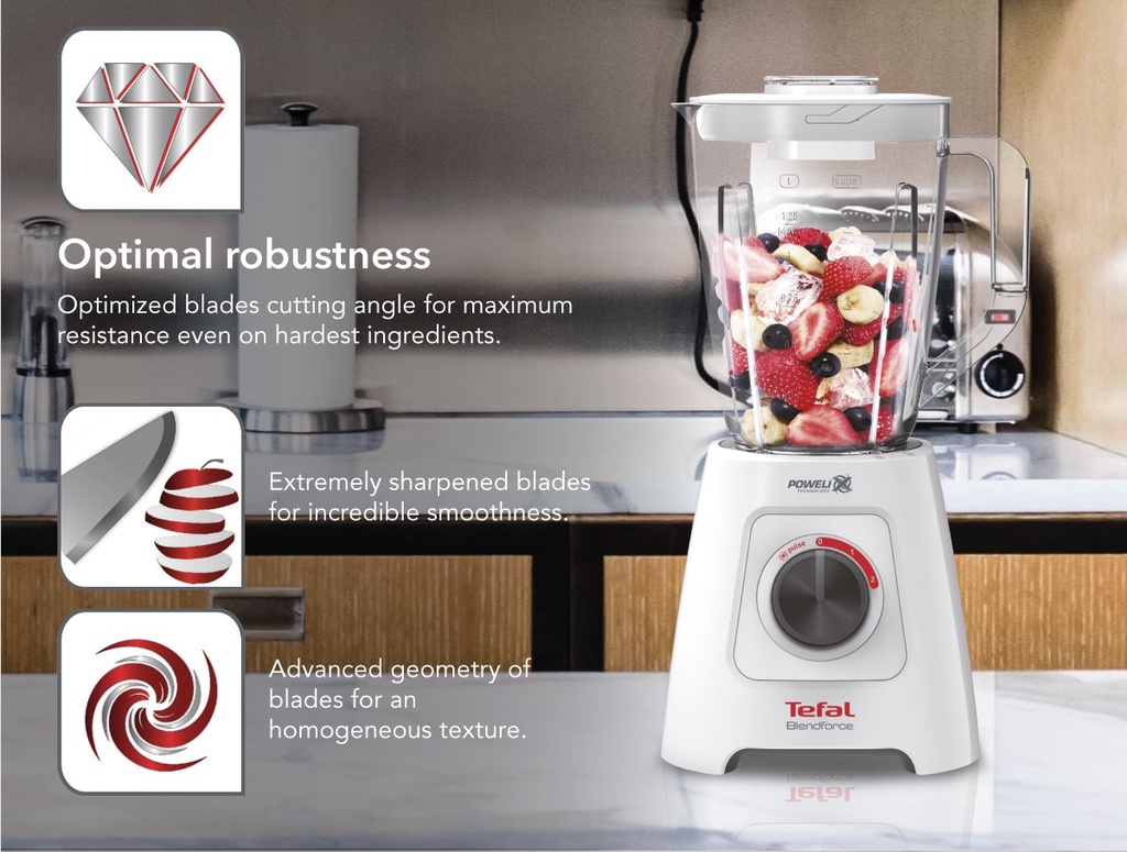 Tefal Blendforce Blender w/Grinder, Chopper & Spatula BL4291 - 600W, 2 speeds + pulse, 2L ...