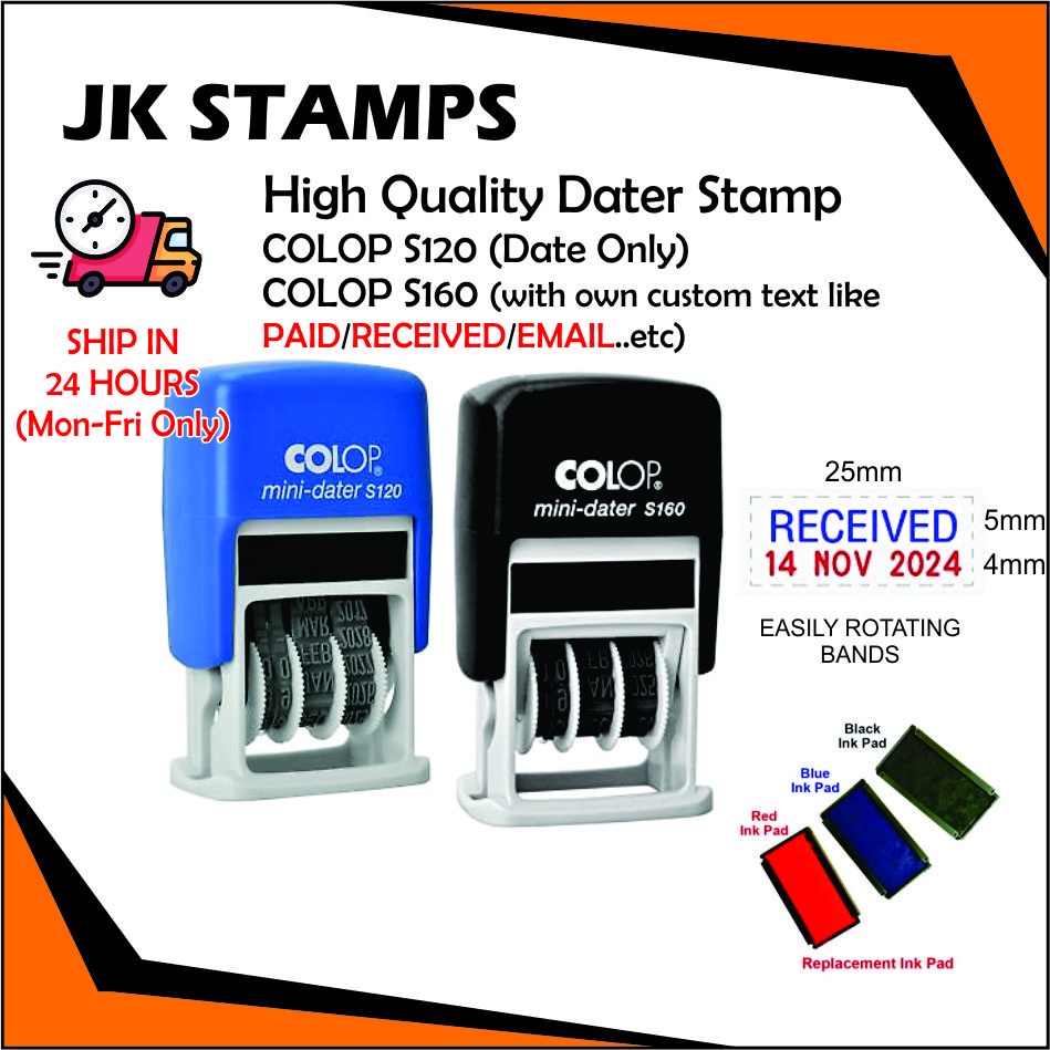JK Stamps COLOP Self inking Date Stamp S120/S160 COP TARIKH SIAP INK ...