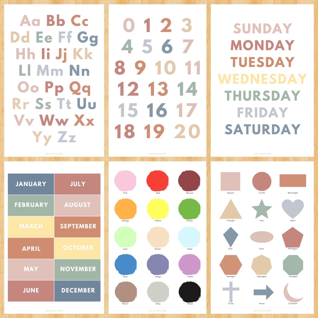 SET B Hands On Set of 6 Aesthetic Educational A4 Chart | Alphabet ...