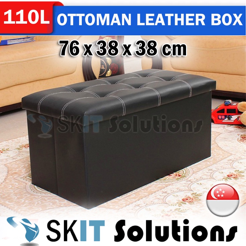 Ottoman Fabric / Leather Storage Box Foldable Sofa Seat Stool Organizer ...