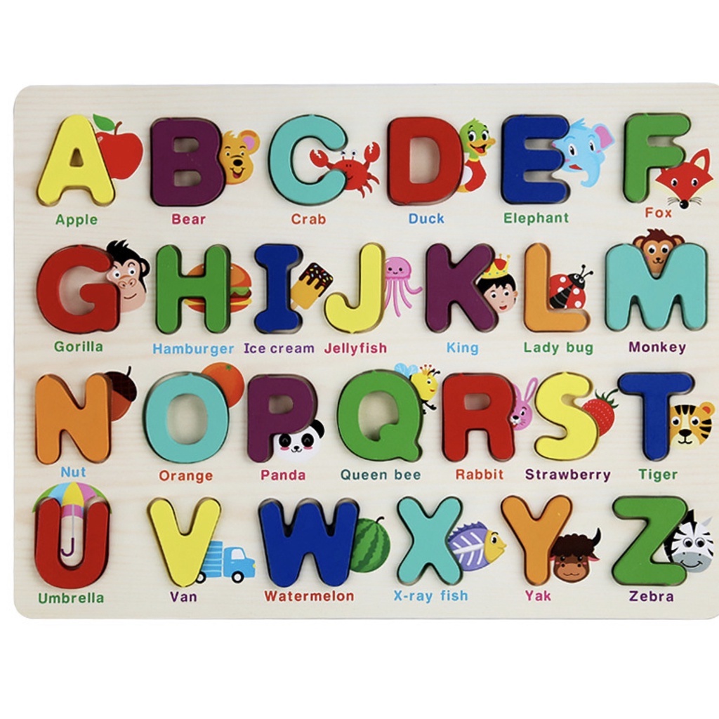 Wooden Alphabet Puzzle - Board Sorting ABC Blocks Matching Game ...