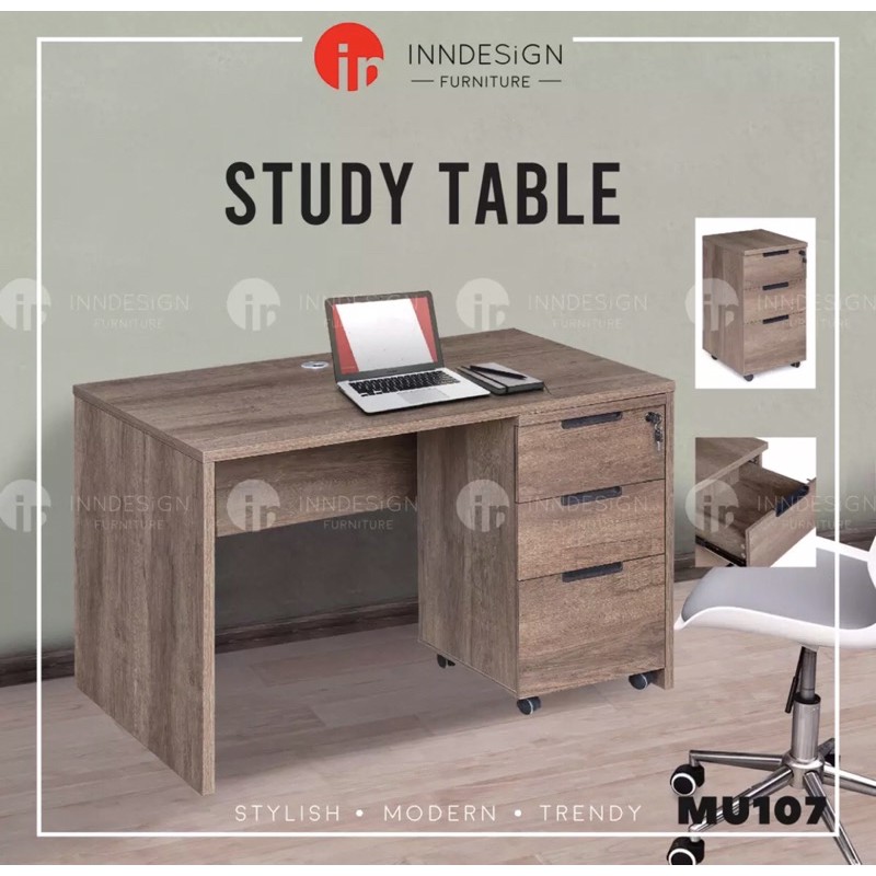 Meggie Study Table / Study Desk with Mobile Pedestal Cabinet (L100cm ...