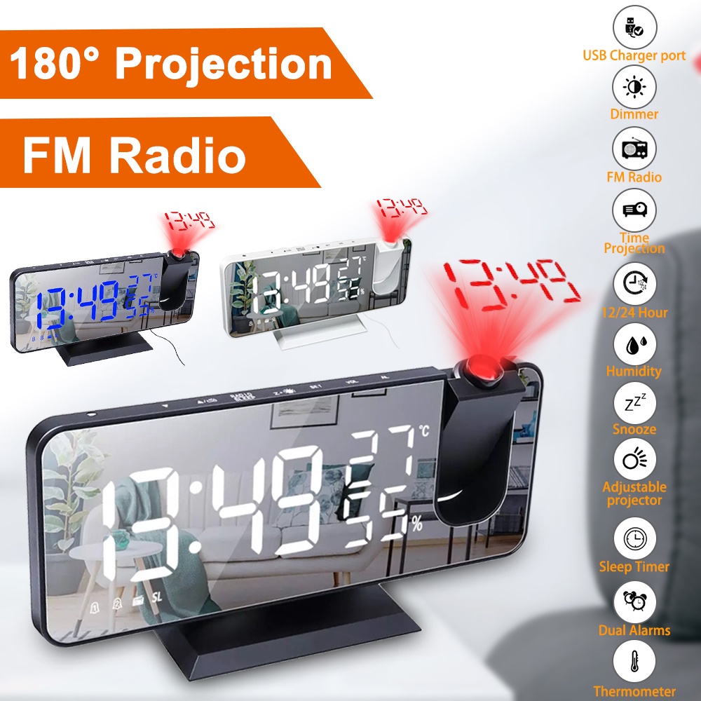 LED Digital Projection Alarm Clock Table Electronic Alarm Clock with ...