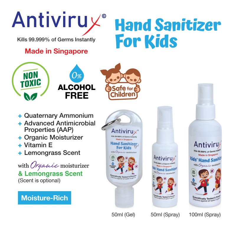Kid's Hand Sanitizers (Spray/Gel) Non-Alcohol, Non-Toxic, 99.999% ...