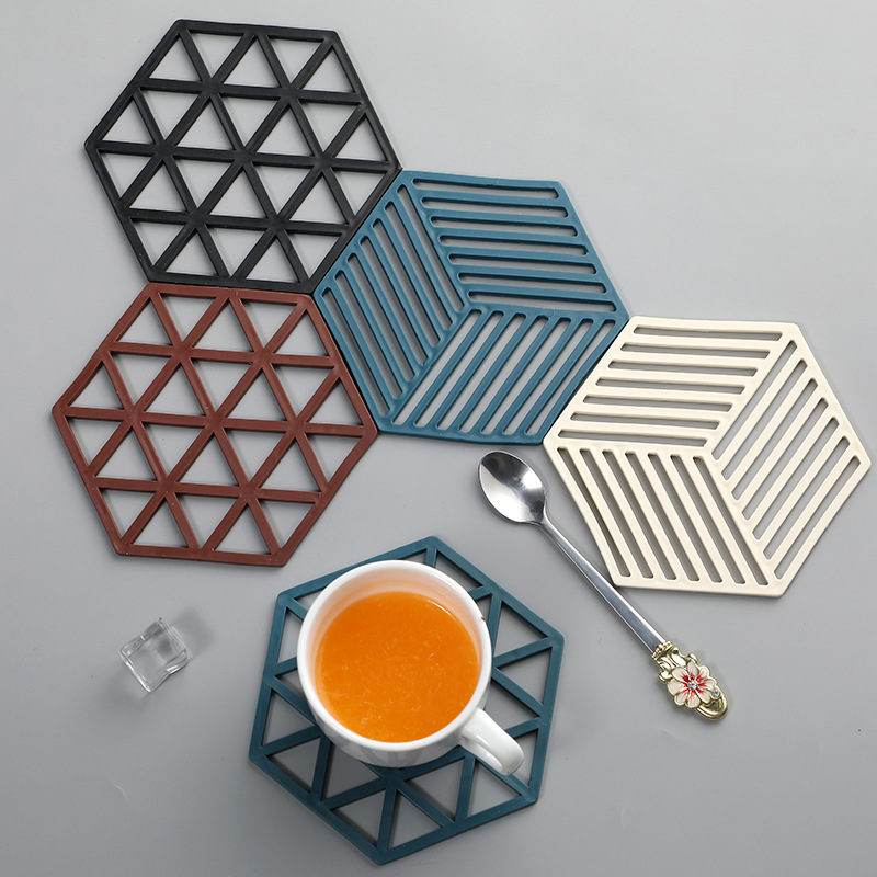 FOOD GRADE Kitchen Silicone Trivet Mats Hexagon Silicone Trivet Set ...