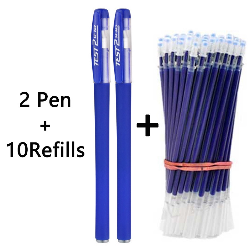 2 Pen + 10 Refill Ballpen Set Gel Pen Black Gel Ink Office School Fine ...
