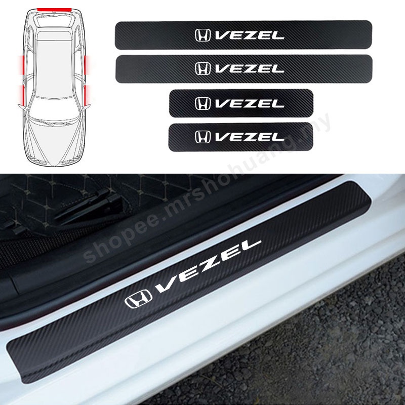 Car Door Sill Scratch Protection Leather For Honda Vezel Carbon Fiber ...