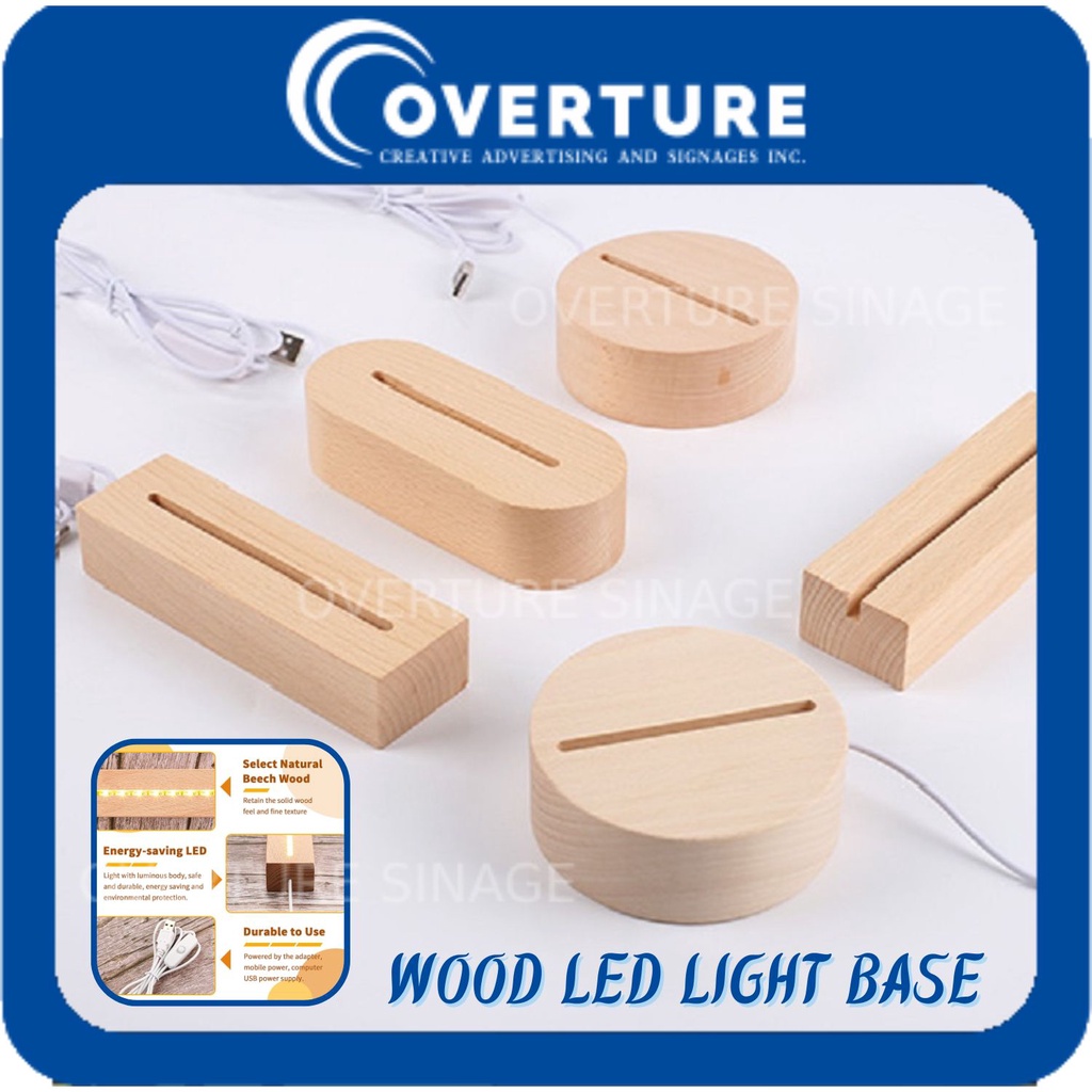 COverture USB wooden LED Light Base Stand 3mm Clear Acrylic White RGB ...