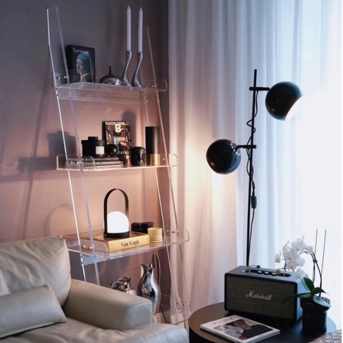 Acrylic Shelf Storage Rack Transparent Bookshelf Ladder Storing Shelves ...