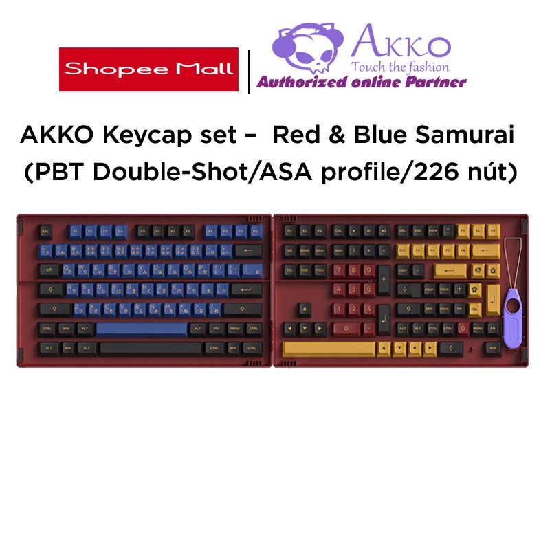 Keyboard Keycap Set AKKO Red & Blue Samurai (PBT Double-Shot-ASA ...